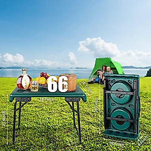 OXAMAFIT Outdoor Retractable Folding Table and 2 Stools Set, Portable Camping Foldable Table Lightweight, 3 Lighting Mode Adjustable Stool for Outdoor Picnic, Beach, Camp, Party.-Green