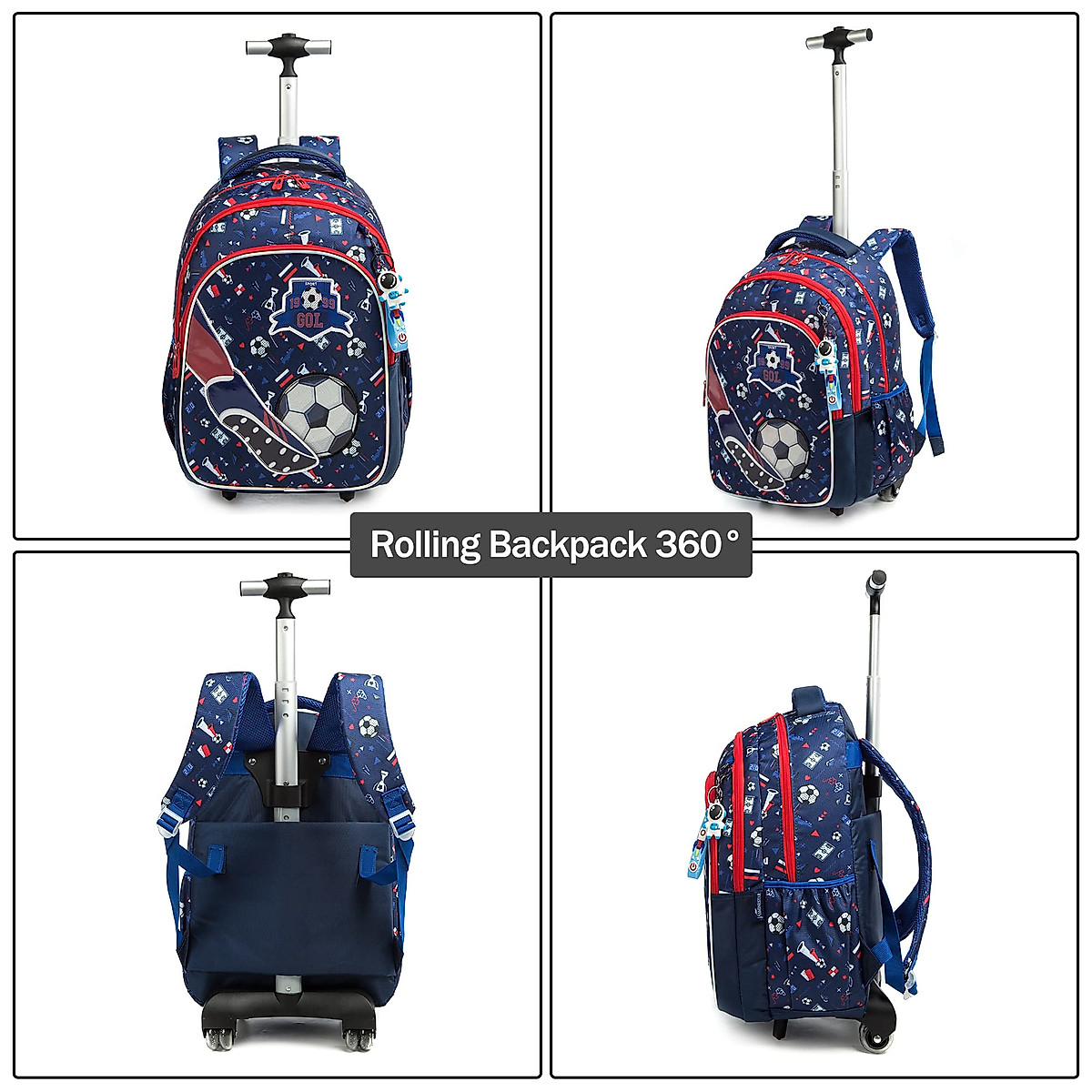 MOHCO Rolling Backpack 18 inch with Lunch Bag and Pencil Case Wheeled School Backpack for Boys and Girls (Love)