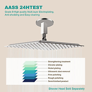 AULEEND Square Shower head, High Flow Stainless Steel Square Rainfall Shower Head, High Pressure Design Even at Low Water Flow (A01 Brushed Nickel, 12 Inch)