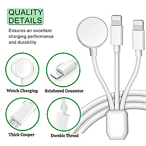 3 in 1 Watch and Phone Charger Cables, 4FT USB Multi Fast Charging Cord Compatible with Apple iPhone 14/13/12/11/Pro/Max/XR/XS/XS Max/X, iWatch Series 8/7/6/SE/5/4/3/2/1, Airpods and iPad Series