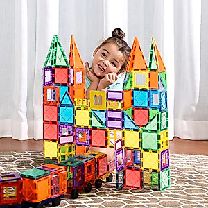 MagHub Magnetic Tiles 65 Piece Set Kids Magnet Toys,Clear 3D Magnetic Building Blocks Set, Magnetic Stacking Toy Construction Preschool Learning Educational Toy for Toddlers Children Boys Girls