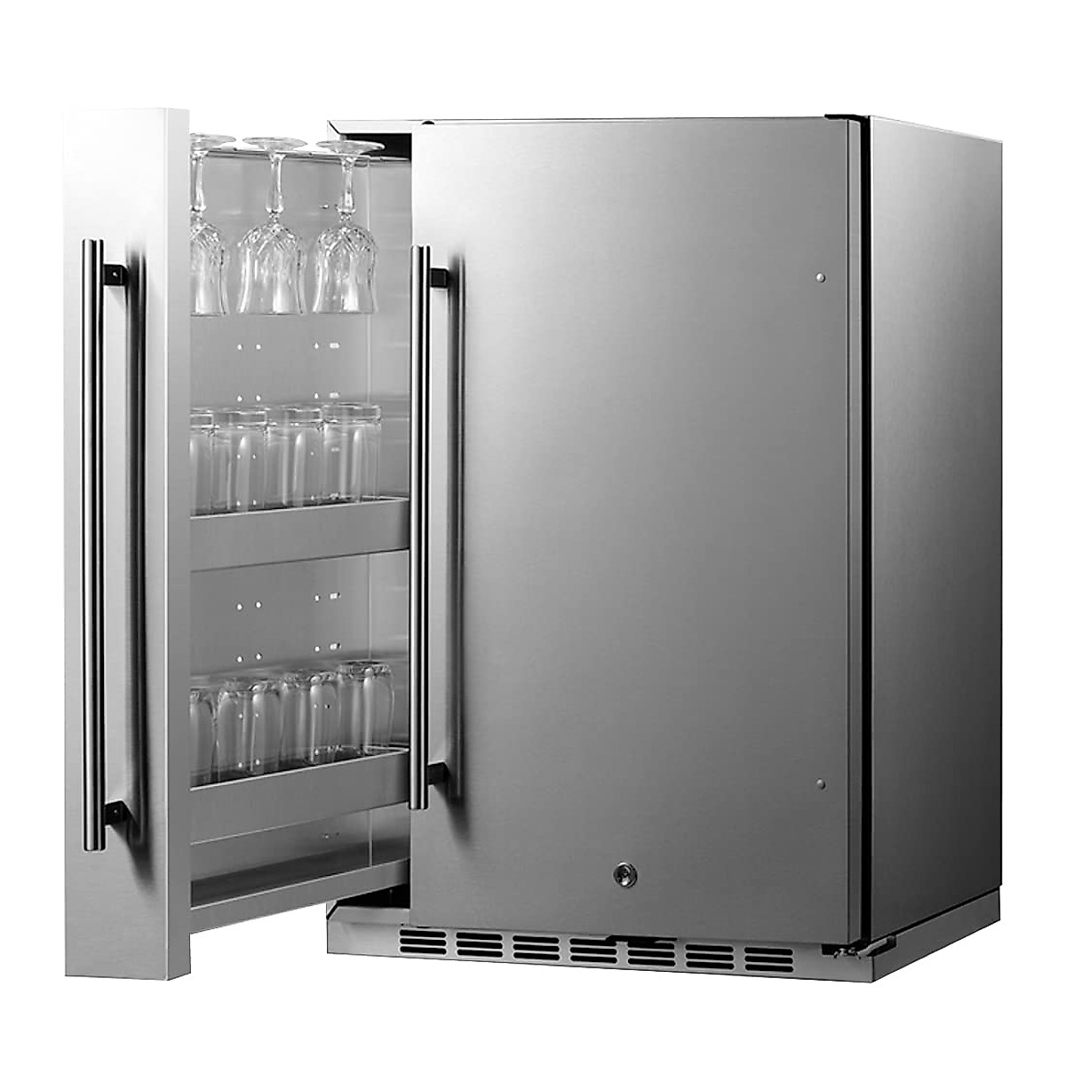 Summit Appliance SPR196OS24 24" Wide Built-In All-Refrigerator, Slide-out Storage Compartment, 17.25" Shallow Depth, Weatherproof Design, Stainless Steel Construction, 3.13 cu.ft Capacity