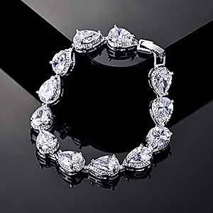 MASOP Silver-tone CZ Cubic Zirconia Pear Shape Teardrop Choker Necklace Bracelets Earrings Jewelry Set