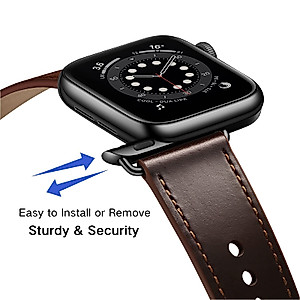 OUHENG Compatible with Apple Watch Band 49mm 45mm 44mm 42mm 41mm 40mm 38mm, Genuine Leather Bands Strap for iWatch Ultra 2/1 SE2 SE Series 9 8 7 6 5 4 3 2 1 (Dark Brown/Black, 49mm 45mm 44mm 42mm)