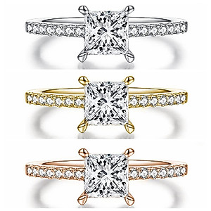 1-1/4 Carat(ctw) Princess Cut Engagement Rings for Women White Gold Square Cut Moissanite Engagement Rings 925 Sterling Silver 10K 14K 18K Gold Wedding Anniversary Promise Rings with Text Engraving(18K Gold)