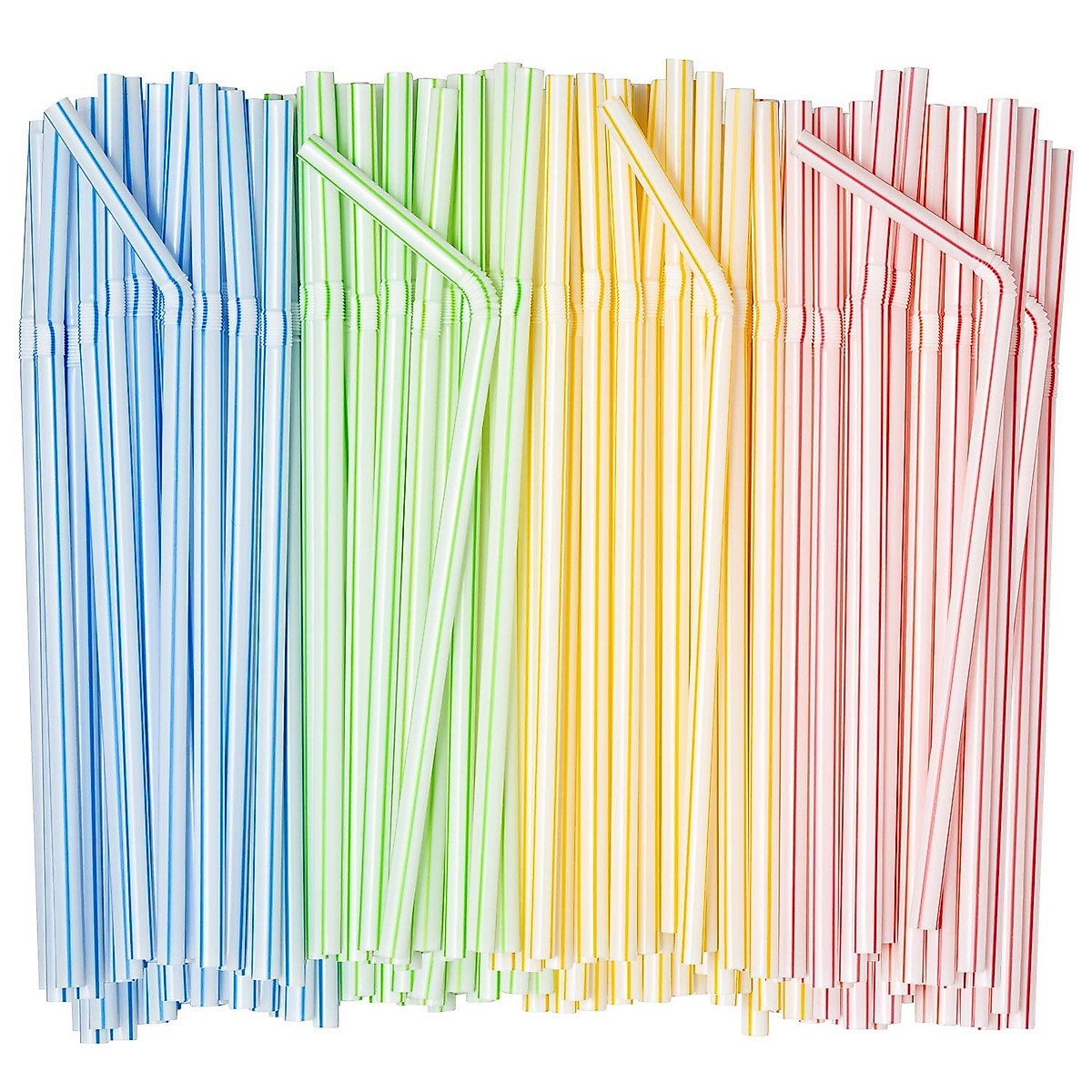 [400 Pack] Flexible Disposable Plastic Drinking Straws - 7.75" High - Assorted Colors Striped…
