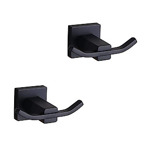 GERZWY Bathroom Matte Black Coat Hook SUS 304 Stainless Steel Double Towel/Robe Clothes Hook for Bath Kitchen Contemporary Hotel Style Wall Mounted 2 Pack EG1508-BK