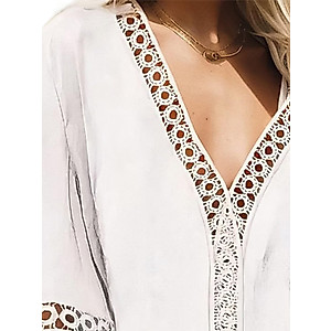 Flamingals Solid Hollow Out V Neck Saree Blouse for Women Readymade White L