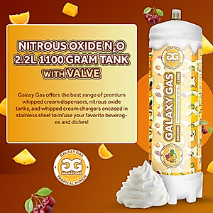 Galaxy Gas Tropical Punch Flavor, Whipped Cream Dispenser Cartridge Tank, Nitrous Oxide 2.2L 1100 Gram, Whipped Cream Tank, N2O Charger Tank, 1 Cylinder