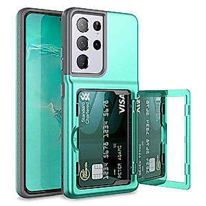 WeLoveCase for Samsung Galaxy S21 Ultra Wallet Case with Credit Card Holder & Hidden Mirror, Defender Protective Shockproof Heavy Duty Phone Cover for Samsung Galaxy S21 Ultra 5G, 6.8 inch Mint