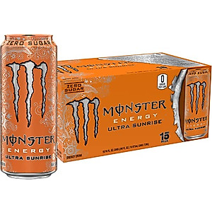 Monster Energy Ultra Sunrise, Sugar Free Energy Drink, 16 Fl Oz (Pack of 15)