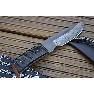 Perkin Handmade Damascus Steel Knife - Hunting Knife - Ram's Horn Handle- Full Tang - Amazing Value