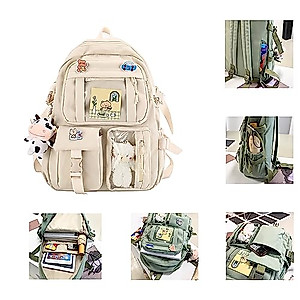 KUJIAPIN Casual School Backpack For Teen Girls Boys with Cute Pin Accessories Plush Pendant