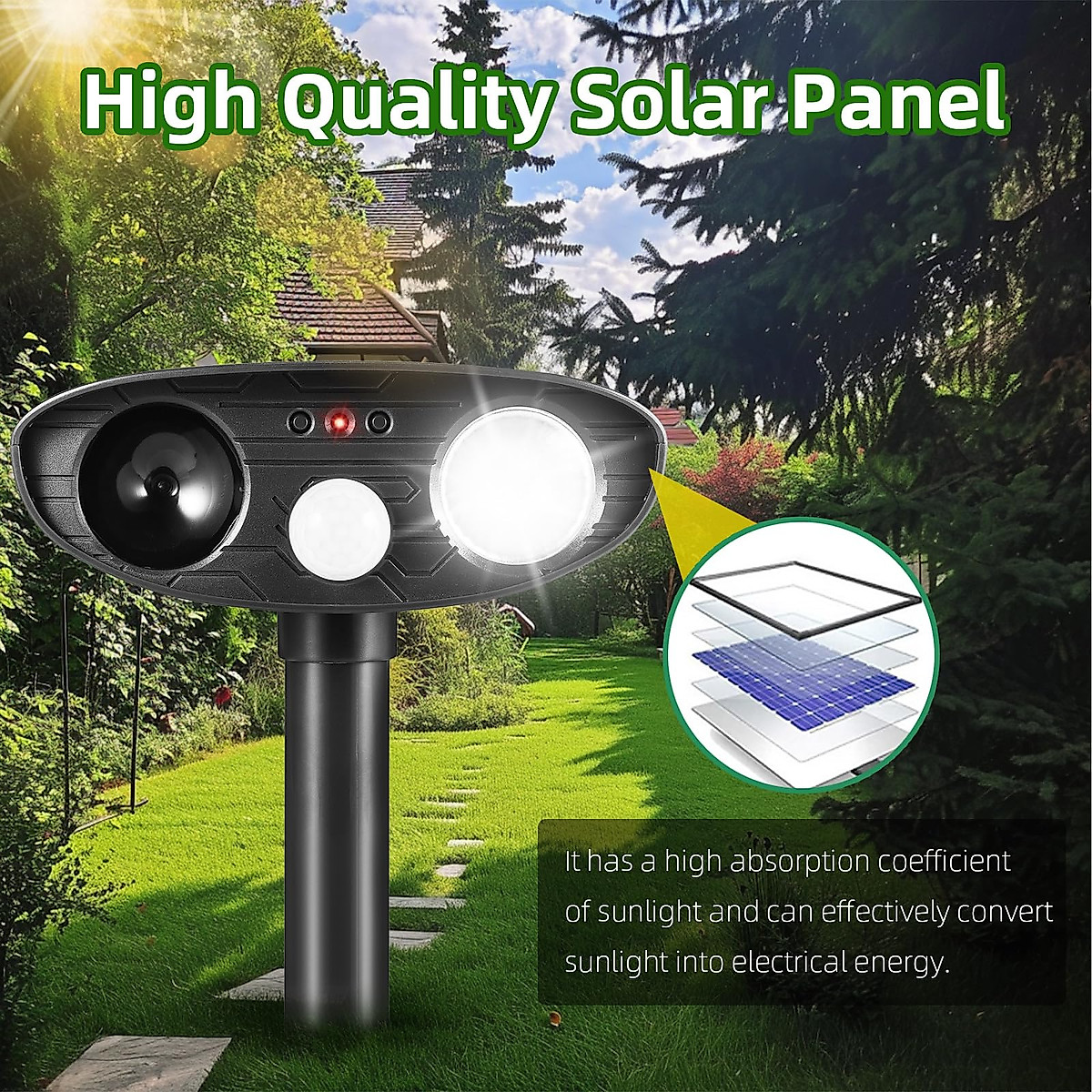 Ultrasonic Animal Repellent Outdoor Solar Animal Repeller with Motion Sensor&LED Strobe Light Cat Deterrent Outdoor Deer Repellent Device to Scare Coyote Raccoon Squirrel Skunk Repellent for Yard (4)