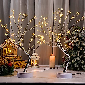 Roowest 2 Pcs 20" Tabletop Bonsai Tree Light Lamp 108 Led Copper Wire String Lamp Battery/USB Operated DIY Artificial Tree Warm White Fairy Light for Indoor Home Bedroom Desktop Christmas Trees Decor