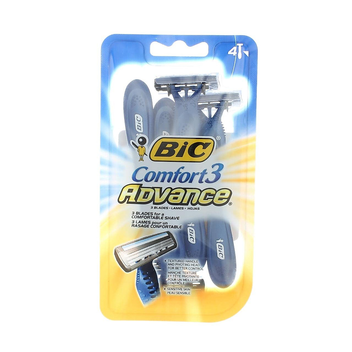 BIC Comfort 3 Advance Men's 3-Blade Disposable Razor, 4 Count(Pack of 2)