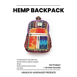 Unique design Himalaya Hemp Tie Dye Hippie Backpack Festival Backpack Hiking Backpack FAIR TRADE Handmade with Love. (PURPLE)