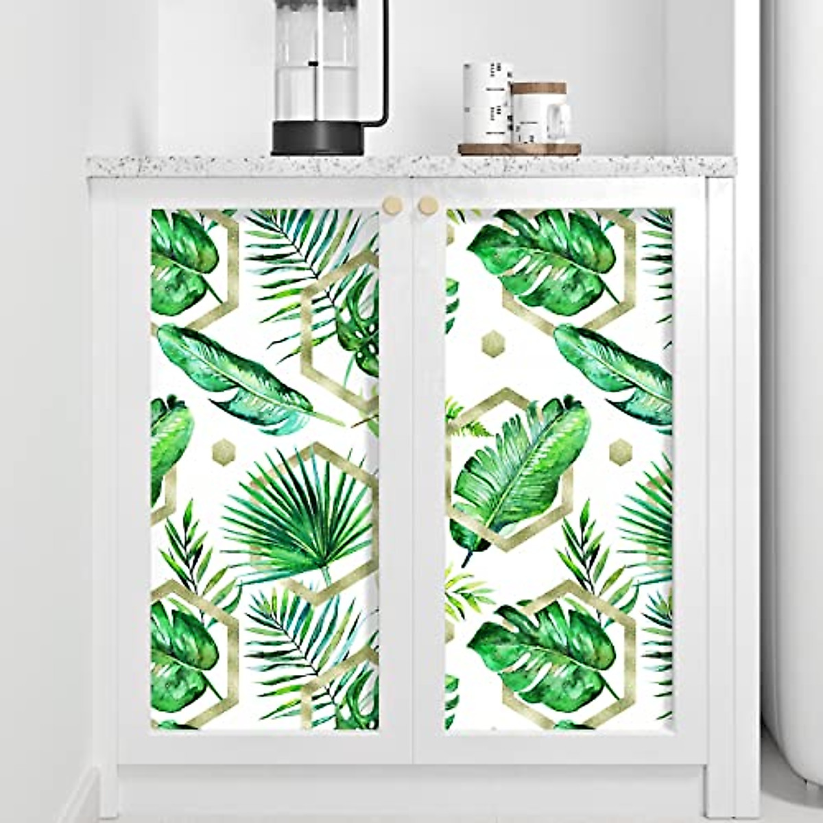 STICKEEP Tropical Wallpaper Peel and Stick Modern Green Palm Leaf Wall Paper Self Adhesive Botanical Floral Peel and Stick Wallpaper for Bedroom Walls Bathroom Living Room Cabinets 24" x 118"