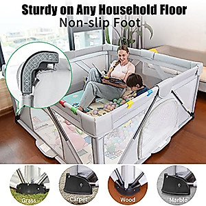 Baby Foldable, Heyo.Ja Large Play Yard for Babies and Toddlers with Gate, Indoor & Outdoor Portable play pen (71"×59")