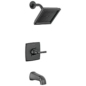 Delta Faucet Geist 14 Series Tub and Shower Trim Kit, Black Shower Faucet with Single-Spray Matte Black Shower Head, Shower Faucet Set Complete, Matte Black 144864-BL (Valve Included)