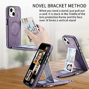 Wallet Case for iPhone 13 6.1 inch with MagSafe Magnetic RFID Blocking and Credit Card Holder Kickstand Wireless Charging Leather Zipper Phone Cover for iPhone13 5G i i-Phone i13 iPhone13case Purple