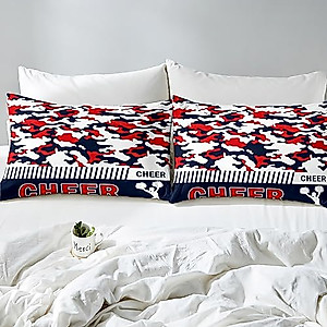 Dreamy Girly Cheerleading Bed Sheet Set 3 Pieces,Gymnastics Dance Microfiber Bedding Set with Flat,Red Camo Geometry Fitted Sheet,2 Pillow Cases,Full Size