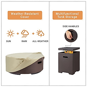 ECOTOUGE 2-Piece Outdoor Propane Firepit Table Set with Tank Table, 30 Inch Auto-Ignition Round Gas Fire Pit, 50,000 BTU Steel Fire Table w/Weather-Resistant Pit Cover, Lava Rocks, Brown