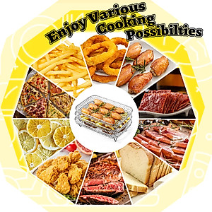 Air Fryer Rack for Ninja Dual Air Fryer Kannino 3pcs Layered Dehydrator Racks Stainless Steel Grilling Rack Rectangle Air Fryer Basket Tray with Clip and Heighten Feet Pad for Double Basket Air Fryers