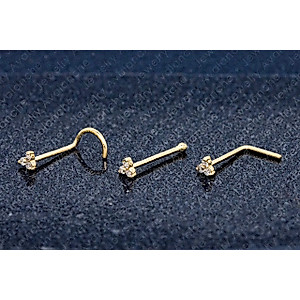 Jewelry Avalanche 3-Stone 0.015ctw Moissanite Nose Stud - 22G Solid 14Kt White Gold L-Shape Stud Nose Ring - April Birthstone Nose Stud LSWG310-MNT