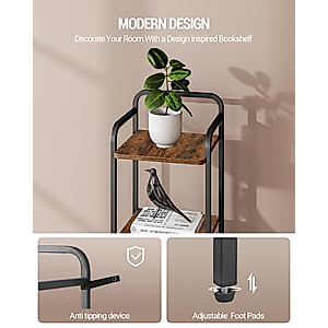 Hzuaneri Bookcase Bookshelf, Narrow Book Shelf, Industrial Corner Shelf Storage Organizer, Slim Shelving Unit for Home Office, Living Room, Bedroom, Kitchen, 5-Tier Rustic Brown and Black BC24501B