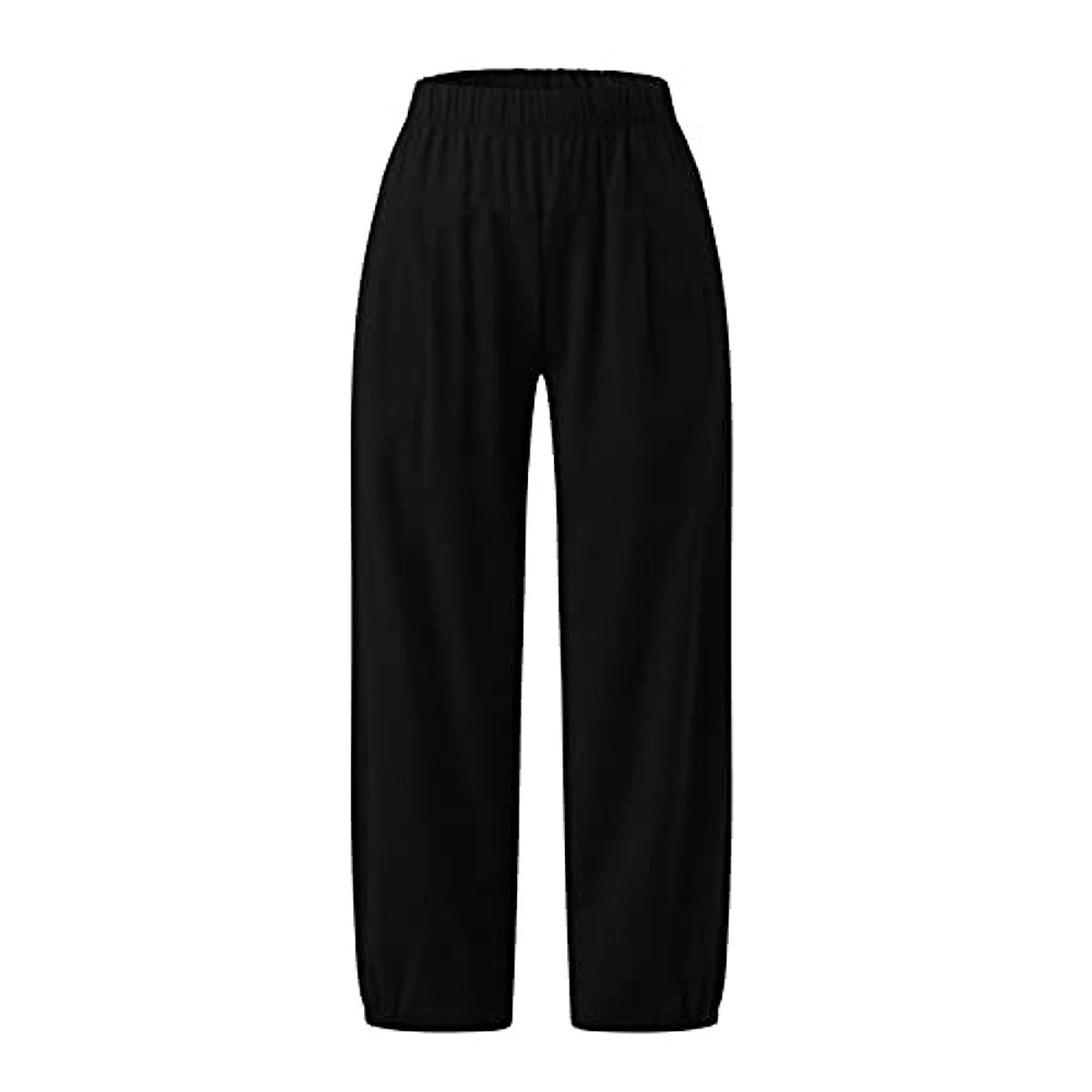 Bozanly Womens Summer Capri Pants Elastic Waist Cotton Linen Yoga Cropped Pants Trousers(0520-Black-XL)