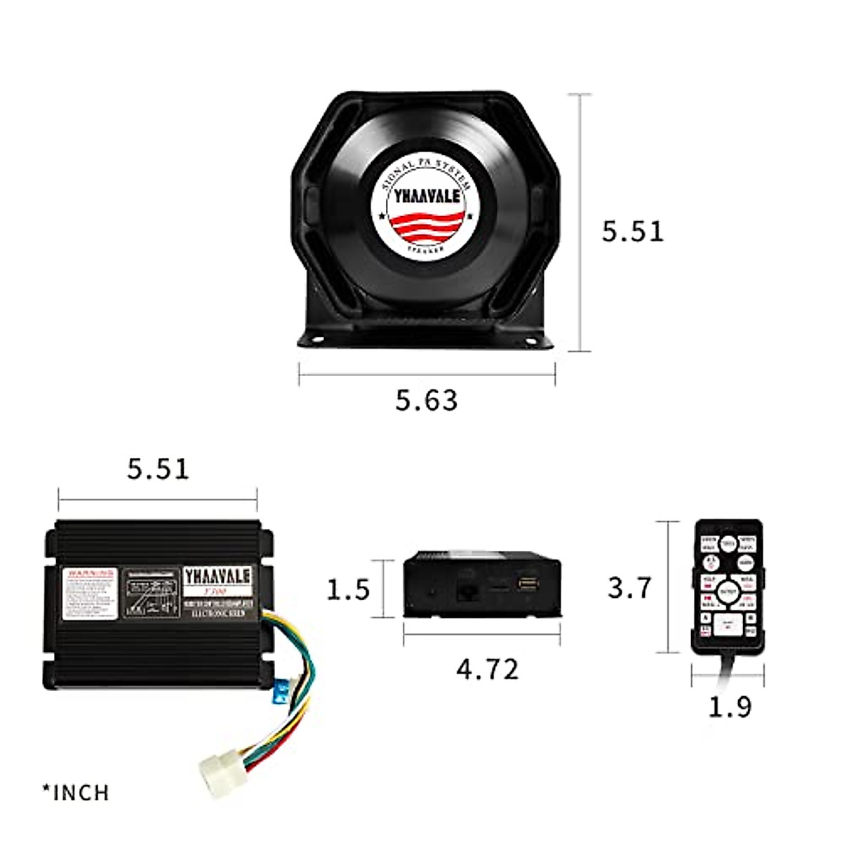 YHAAVALE MP3 Multifunction Police Siren,Bluetooth Y300 Amplifier,Metal Flat Speaker,Electric Emergency Signal Division PA System for Vehicles