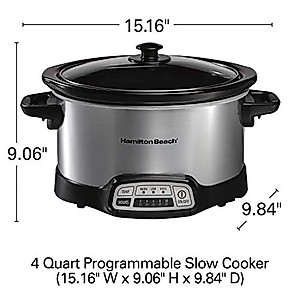 Hamilton Beach Programmable Slow Cooker with Flexible Easy Programming, 5 Cooking Times, Dishwasher-Safe Crock, Lid, 4 Quart, Silver