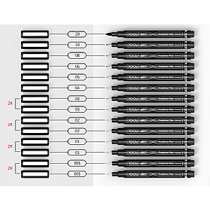 Micro-Line 14 Pens With Case, Fineliner, Multiliner, Archival Ink, Waterproof, Journaling, Illustration, Architecture, Technical Drawing, Outlining, Scrapbooking, Manga, Writing, Rock Painting Black