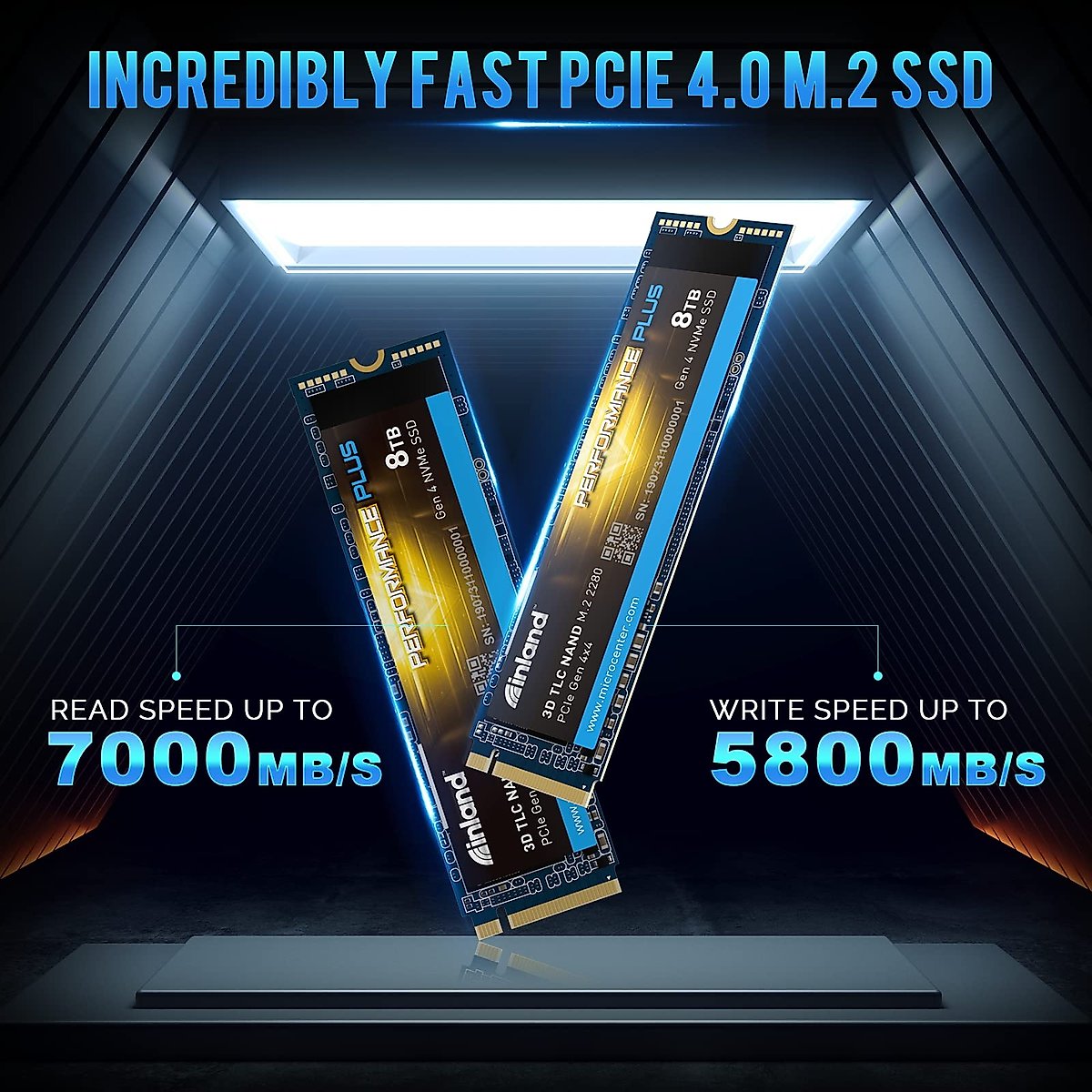 INLAND 8TB Performance Plus NVMe Internal Gaming SSD Solid State Drive - Gen4 PCIe, M.2 2280, DRAM Cache, 176-Layer TLC 3D NAND Flash, Up to 7000MB/s