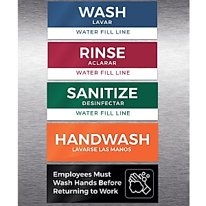 5 Pack Wash Rinse Sanitize Sink Labels, Waterproof Sticker Signs, 3 Compartment Sink Labels - Restaurant Supplies, Food Truck Supplies, Dishwashing Sign Wash Station