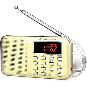Retekess PR11 AM FM Radio Portable, Rechargeable Transistor Radios Small, with Headphone Jack MP3 Music Player Speaker Support Micro SD Card for Outdoor (Gold)