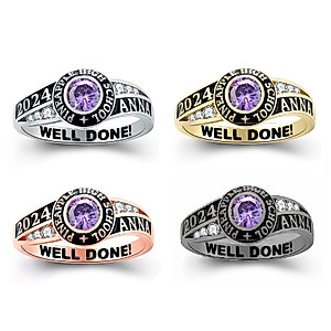 JNJ Women's Class Ring, personalized for high school and college graduates, Sterling Silver, Birthstone Class Rings (Platinum)