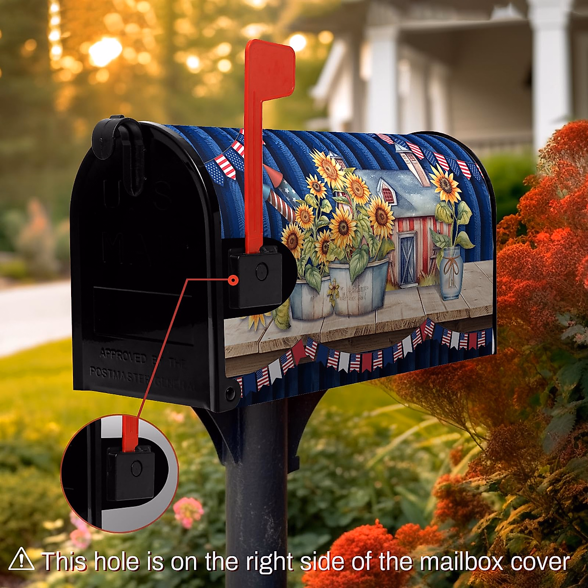 Dacawin Summer Sunflower Magnetic Mailbox Covers Blue Floral Patriotic American Flag Mailbox Post Cover July 4th Flower Mailbox Decor Waterproof Mailbox Wraps Standard Size 21X18 Inch