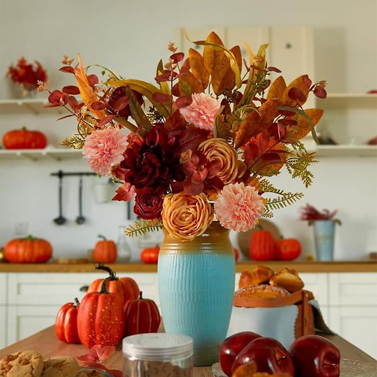 AILANDA Artificial Flowers Chrysanthemum Ball 8PCS Milk White Silk Artificial Hydrangea Bridesmaid Bouquets for Wedding Greenery Centerpieces Home Garden Party Decoration