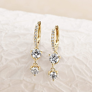 AINUOSHI Huggie Hoop Earrings Dangle Drop Moissanite Earrings for Women, 925 Sterling Silver with 14K Gold Plated, Hypoallergenic, Jewelry Box Packed