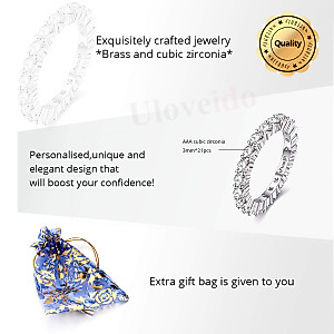 Uloveido 3mm Women White Gold Plated Eternity Ring Cubic Zirconia Stackable Anniversary Wedding Engagement Band (Size 8) Y041