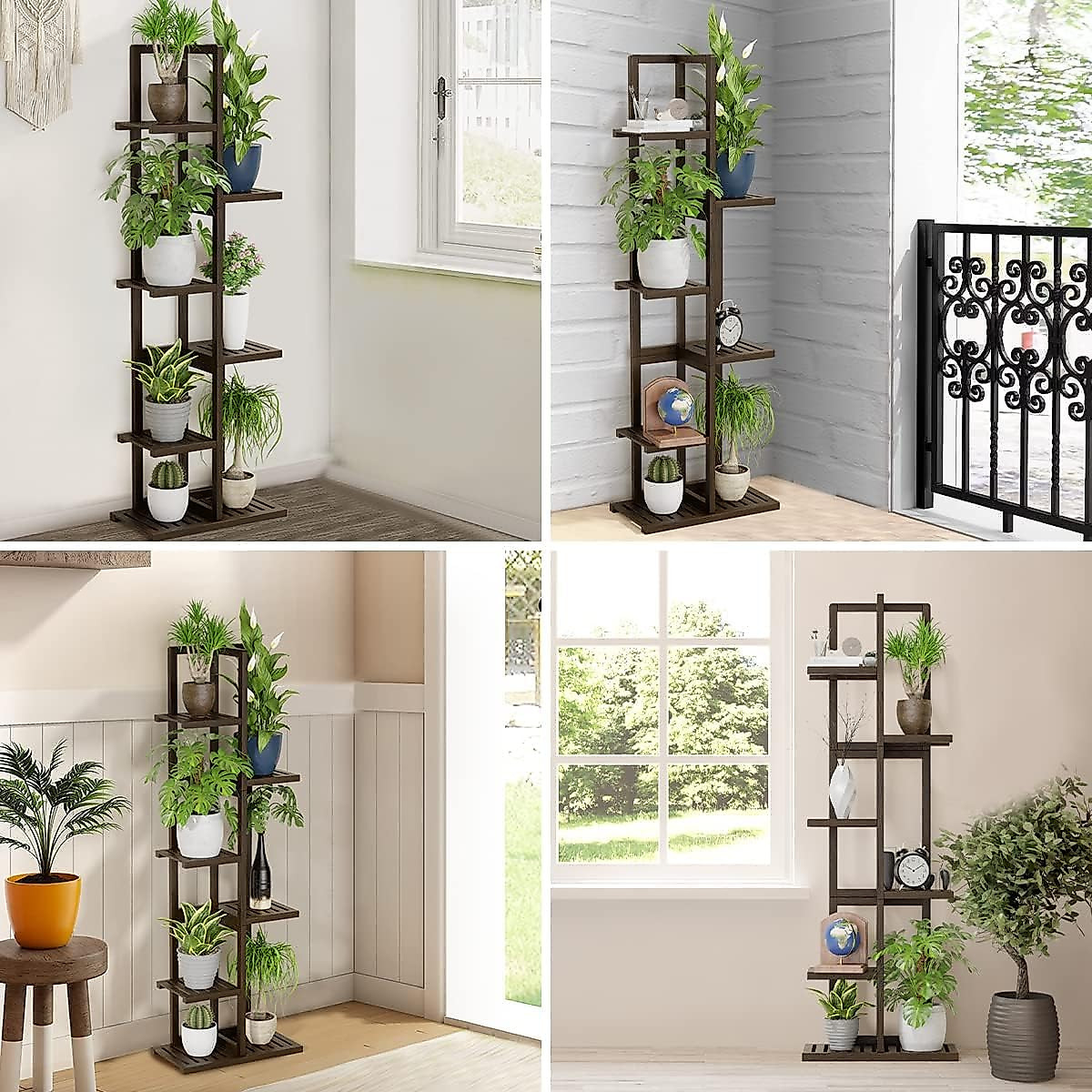 H HOMEXIN Bamboo Plant Stand Indoor & Outdoor, 6 Tier 7 Potted Tall Plant Shelf for Multiple Flower Planter Pot Holder Display Rack for Corner Patio Garden Balcony Living Room Bedroom Apartment