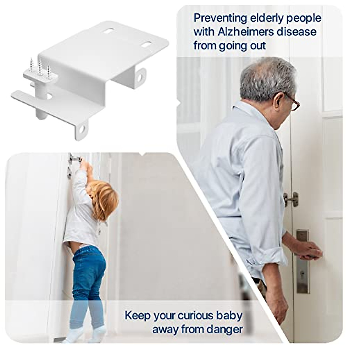 Child Proof Door Top Lock - Loswsdg Kids Safety Door Lock Made of Durable Metal - Adjustable Sliding Top Door Lock for 0.6-2.2" Thick Doors - Can Open Door from Both Sides (White, 1PCS)