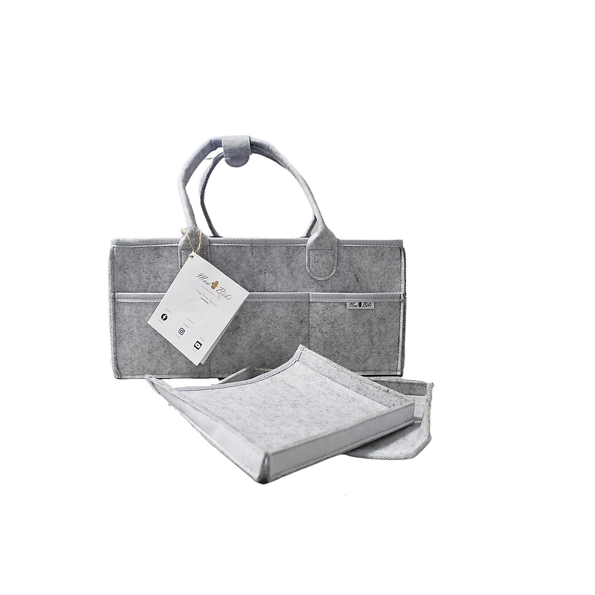 Maa and Bebe Diaper Caddy Organizer – portable storage basket – diaper holder made with handles – easy to carry (Grey)