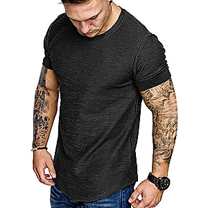 COOFANDY Men Muscle Workout T Shirt Gym Bodybuilding Active Short Sleeve Tee Top Black