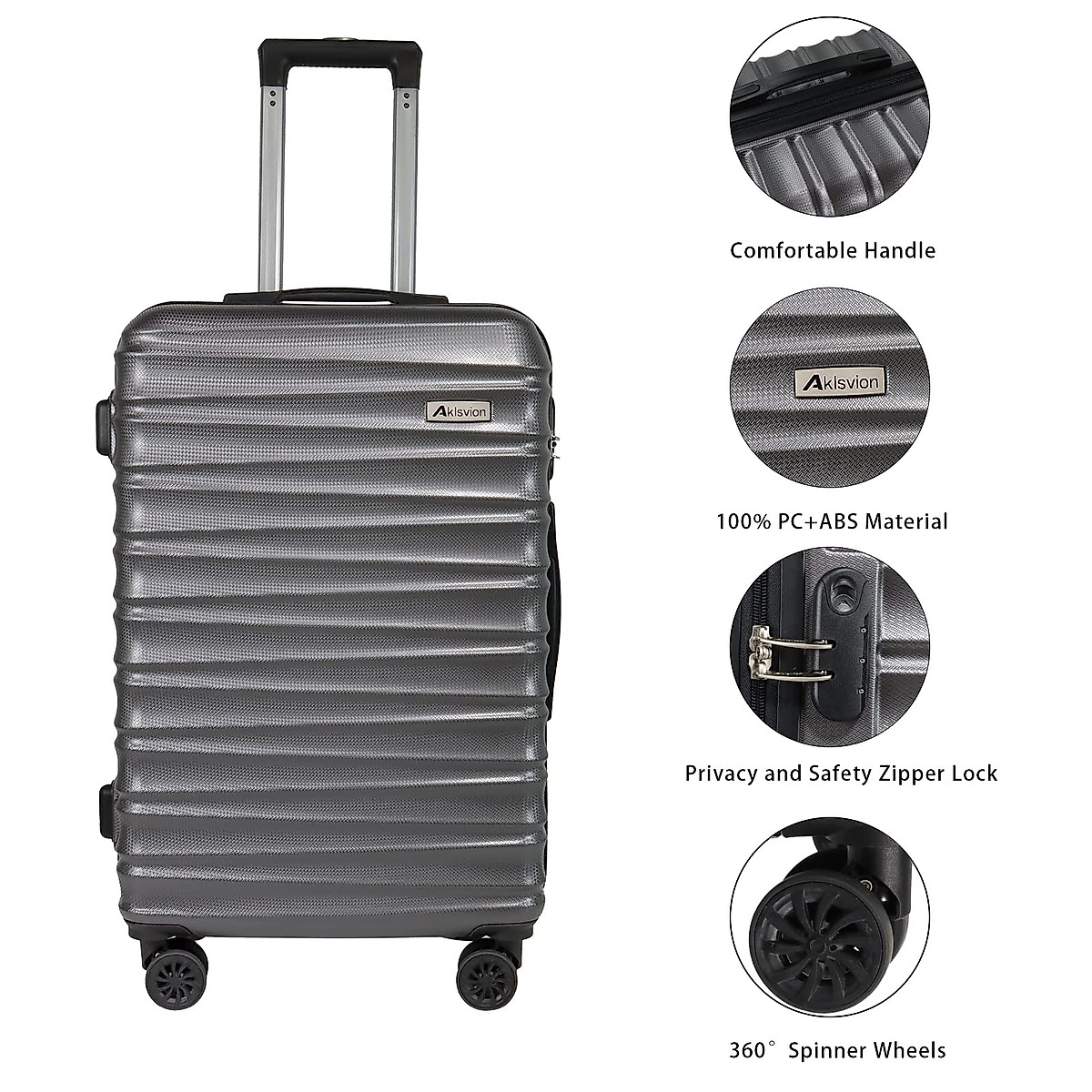 Aklsvion Luggage Sets 3 Piece(20/24/28)-Suitcase Set- Luggage with Wheels-PC + ABS Durable Lightweight Rotating hardshell suitcase 5PCS (Metallic Grey)…