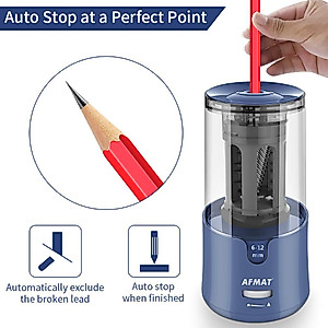 AFMAT Pencil Sharpener, Electric Pencil Sharpener for Colored Pencils, Auto Stop, Fast Sharpen in 3s, Large Hole Pencil Sharpener Plug in for 6-12mm No.2/Jumbo Pencils-Blue