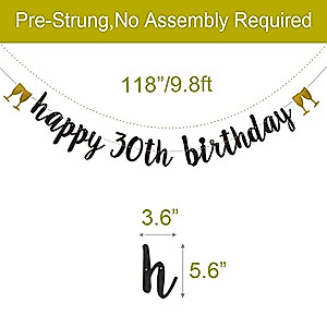 Happy 30th Birthday Banner,Pre-Strung, 30TH Birthday Party Garlands Bunting Sign Photo Props Backgrounds,30 Years Old Birthday Party Decorations Supplies,Letters Black,ABCpartyland