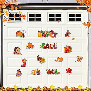 15Pcs Fall Magnets Decorations, Fall Reflective Car Refrigerator Magnets, Holidays Magnetic Stickers, Autumn Leaves Pumpkin Magnet Decal Accessories Thanksgiving Decoration for Garage Door Car Fridge